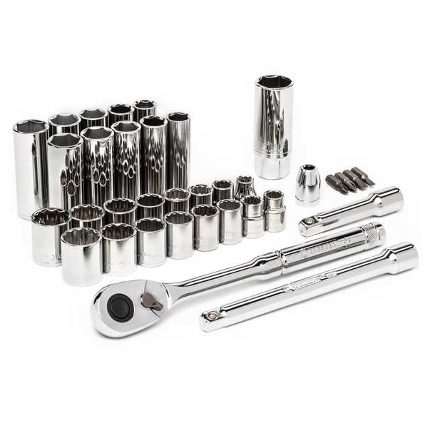 Crescent 35 Piece 3/8" Drive 6 and 12 Point Standard & Deep SAE/Metric Mechanics Tool Set CTK35 ...