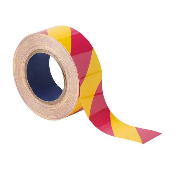 Brady Floor Marking Tape, Polyester, Striped, Magenta; Yellow, 2 in W ...