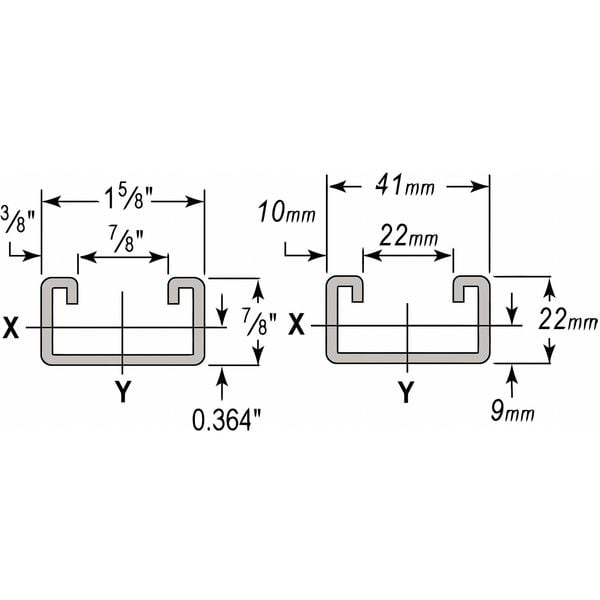 Wesanco Single Channel Strut, Half Slotted, 1-5/8 in x 7/8 in Channel ...