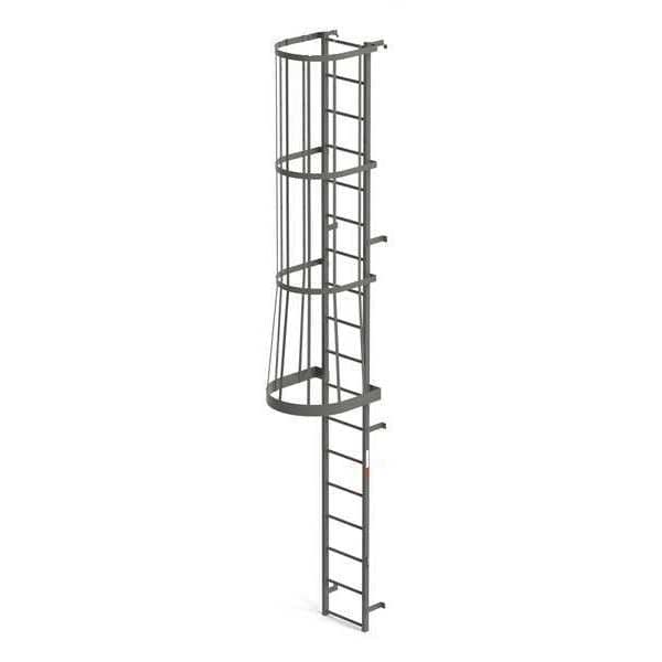 Ega Fixed Cage Ladder, 18 Steps, 18 ft. Top Rung Height, 24"W Rungs ...