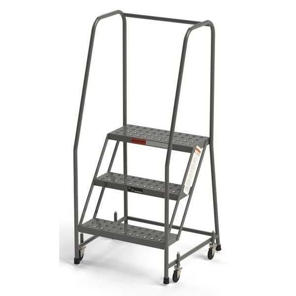 Ega Industrial Step Stool, 3 Steps, 24"W Perforated Tread, Handrails ...