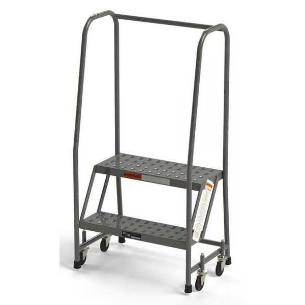 Ega Industrial Step Stool, 2 Steps, 24"W Perforated Tread, Handrails ...