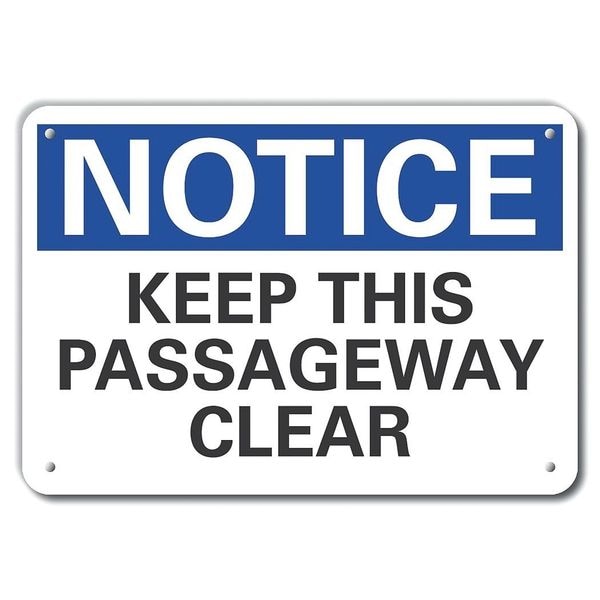 Lyle Notice, Keep This Passageway Clear, 10 in W x 7 in H, Vertical ...