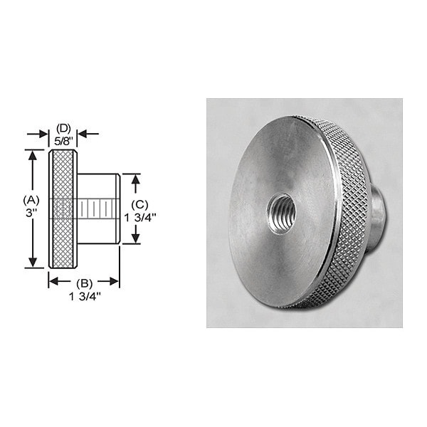 S & W Manufacturing Knrl Knob Tap Thru, SS, 3/4-16", 3" dia. WTRTF-033 ...