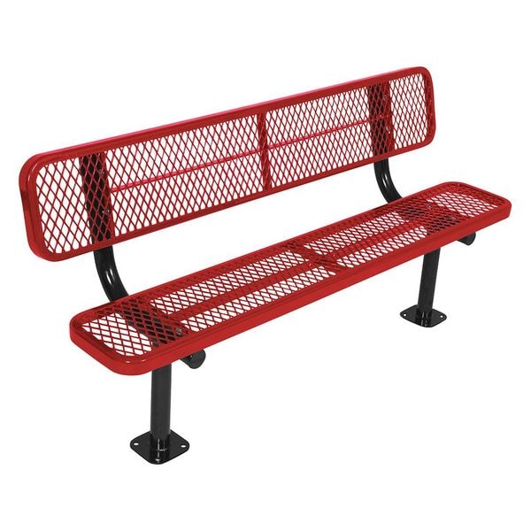 Ultrasite Surface Mount Park Bench W/ Back, Red 940SM-V6-RED | Zoro