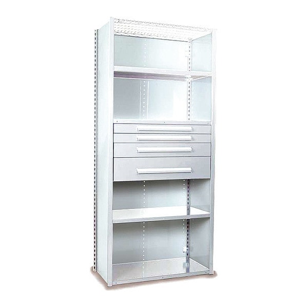 Equipto V-Grip Shelving W/ 4Drwrs/5Shlvs 7x2x4, Strtr, (2)3", 4.5", 7.5 ...