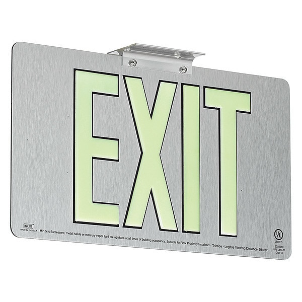 Dual-Lite Photoluminescent Single-Face Brushed Alm Exit Sign 50FT View ...