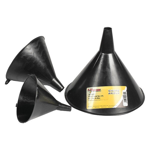 Lumax LX-1605 $4.51 3-Piece Plastic Funnel Set (8 oz.., 16 oz. & 48 oz.) | Zoro.com