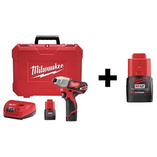 Milwaukee Tool 12V 1/4" Cordless Impact Driver Kit, (2) 2.0Ah Batteries ...