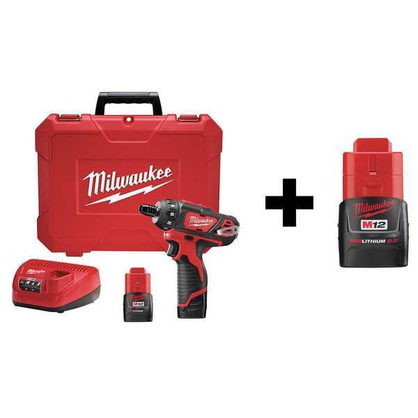 Milwaukee Tool Cordless Screwdriver Kit, 12V, W/Add Bat 7DF43 | Zoro