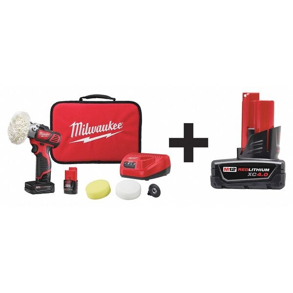 Milwaukee Tool Cordless Polisher Kit, 12.0V 2438-22X, 48-11-2440 | Zoro