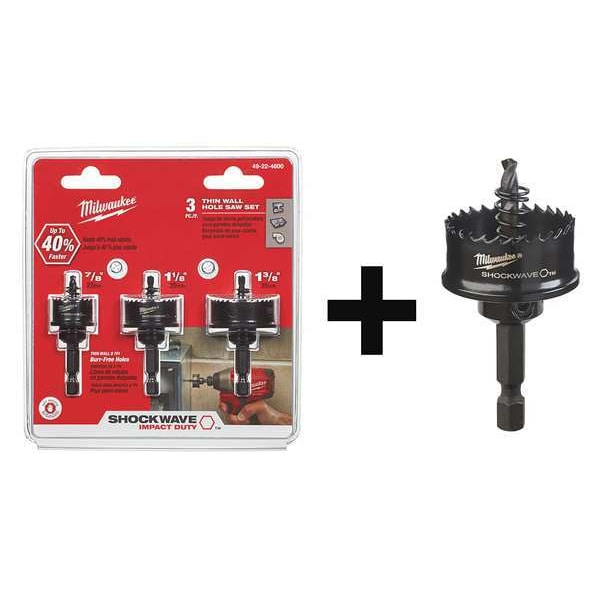 Milwaukee Tool Thin Wall Hole Saw 3 PC Set + 7/8" Shockwave Impact Hole ...