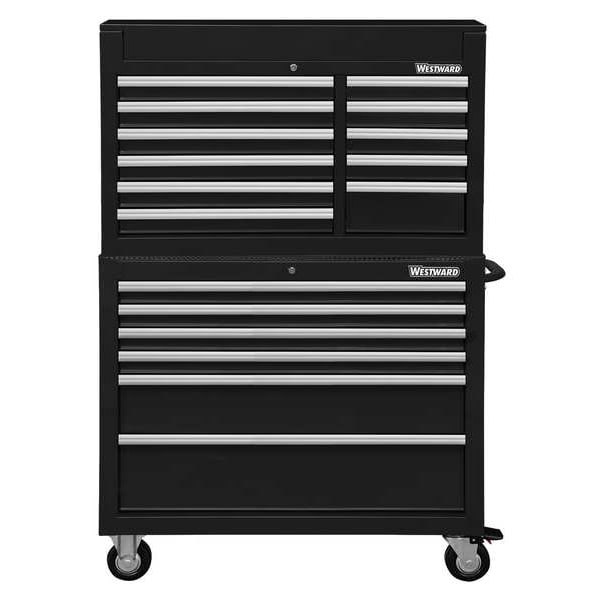 Westward WESTWARD Tool Chest and Cabinet Combination, 17-Drawers, Powder Coated Black, 42" W x ...