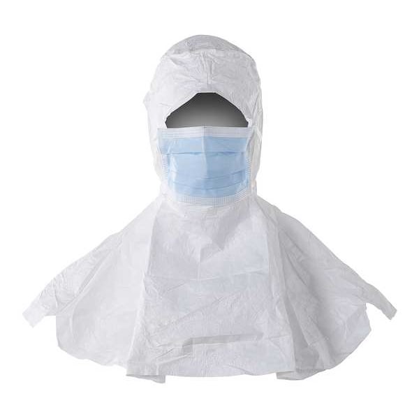 Tyvek Hood and Mask, Polyethylene, Bound Seam, White, Covers Face, Head ...