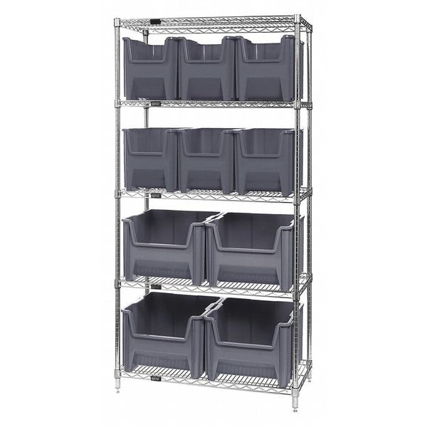 Quantum Storage Systems Steel Wire Bin Shelving, 36" W x 74" H x 18" D, 5 Shelves, Gray WR5 ...