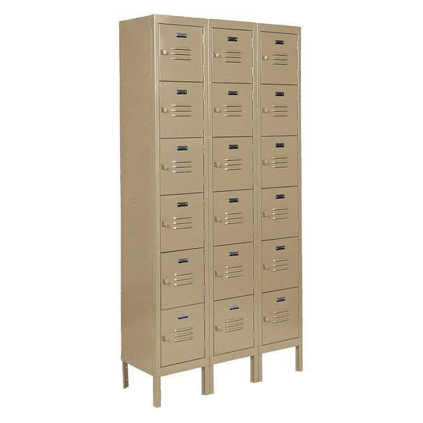 Edsal Box Locker, 36" W, 15" D, 78" H, (3) Wide, (18) Openings, Tan ...