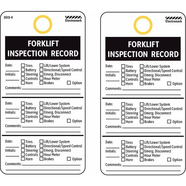 Electromark Forklift Inspection Tag, Blk/Wht, PK25 5513V | Zoro