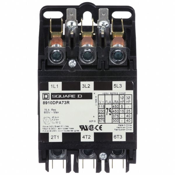Schneider Electric Definite Purpose Contactor, 110V-120V AC, 3 P, Non ...
