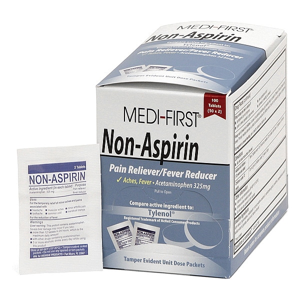 Medi-First Non-Aspirin Pain Relief, Acetaminophen, 325 mg., Tablet Form ...