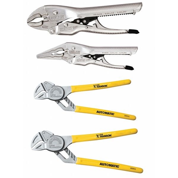 C.H. HANSON - 4Auto Locking and Groove Plier Set, Plain Grip Handle - 80330
