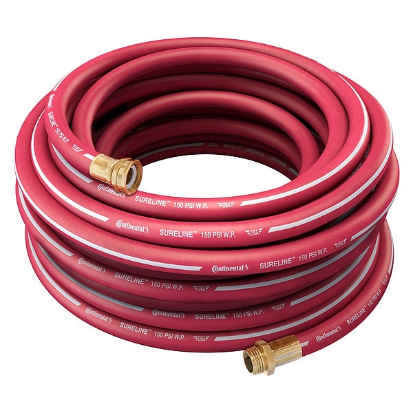 Continental 1 in ID x 50 ft L Garden Hose, EPDM Tube, Red, Brass x ...