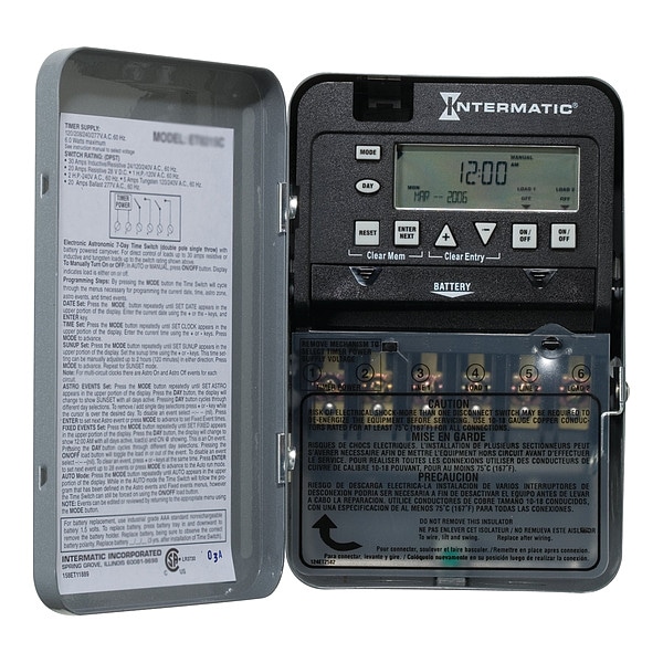 Intermatic Electronic Timer, 7 Days, SPST ET1725C | Zoro