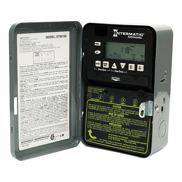 Intermatic Electronic Timer, Astro 7 Days, SPST ET8215C | Zoro