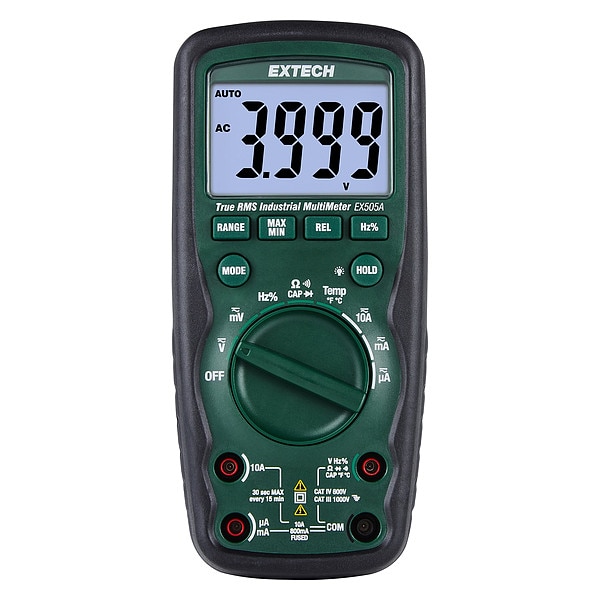 Extech Multimeter, 1,000 V Max DC, 0.1 mV Max AC, TRMS, 4,000 ...