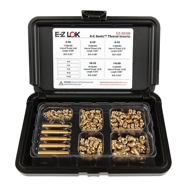 Zoro Select Heat-Set Insert Kit, #4-40 to 1/4"-20, 7/32 in, 9/32 in, 21 ...
