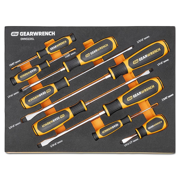Gearwrench 9 Piece Slotted Dual Material Screwdriver Set in Foam ...