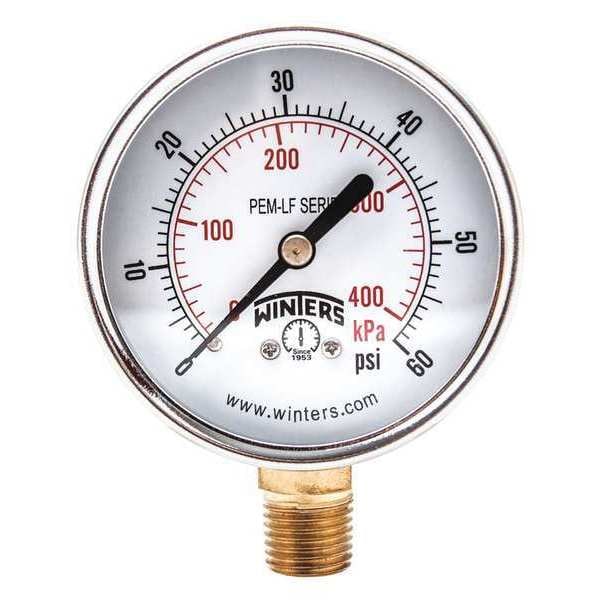 Winters Pressure Gauge, 0 to 60 psi, 1/4 in MNPT, Steel, Black PEM213LF | Zoro