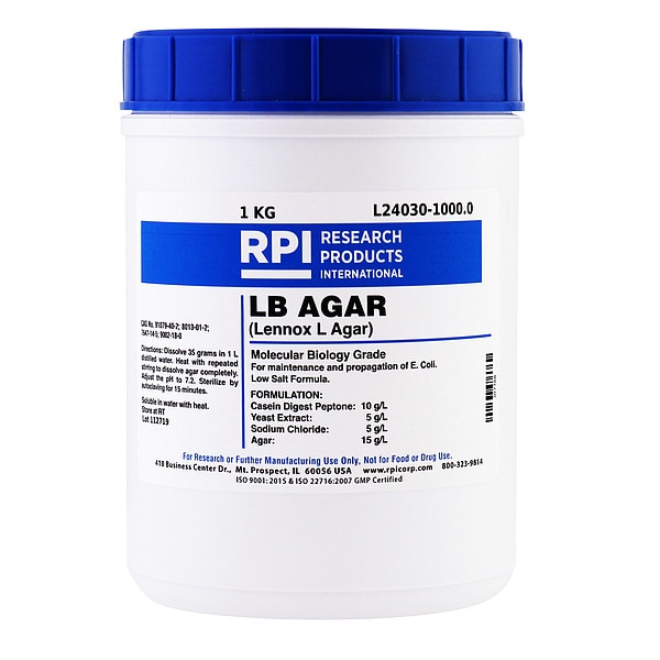 Rpi LB Agar Powder (Lennox L Agar), 1kg L24030-1000.0 | Zoro