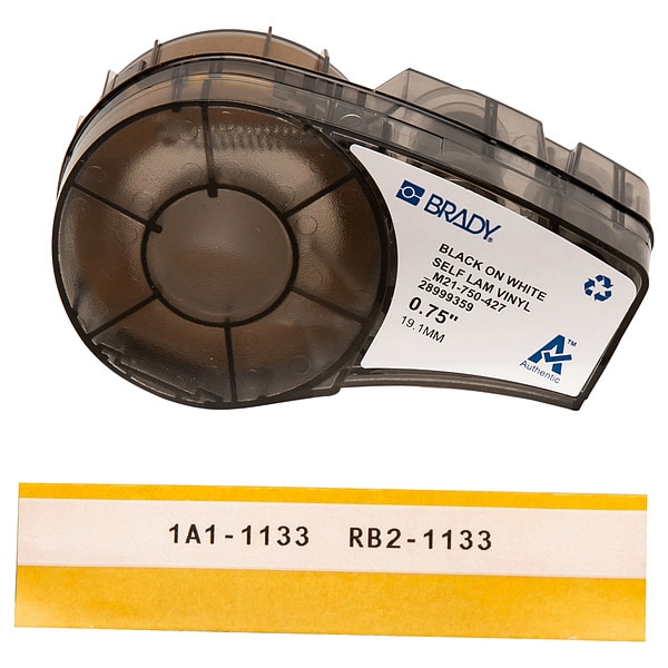 Brady Continuous Label Roll Cartridge: 3/4 in x 14 ft, Vinyl, Black on ...