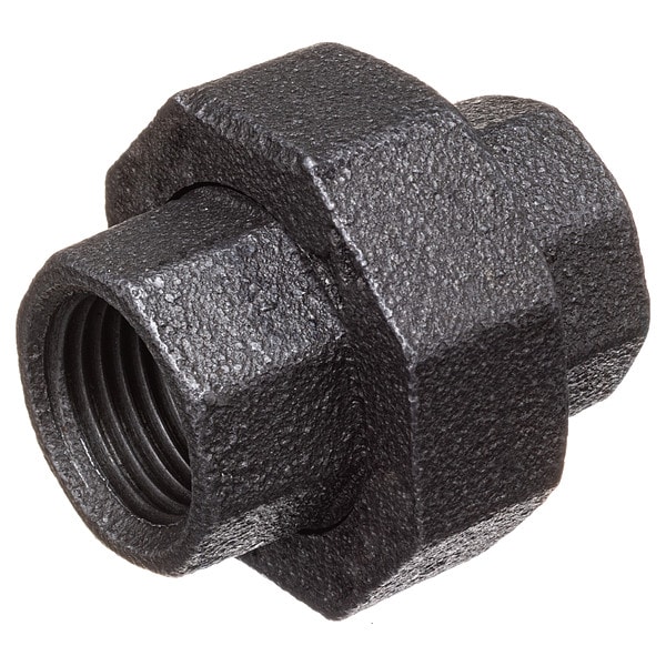 Zoro Select Straight Black Coated Malleable Iron Pipe Fitting, 1-1/4" Pipe, Female BSPT ...