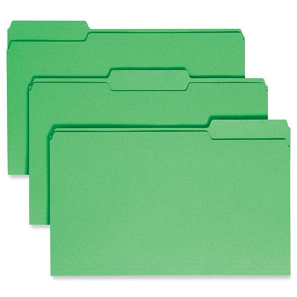 Zoro Select Top Tab Folders, 1/3 Tab, Legal, Green, PK100 17143 | Zoro