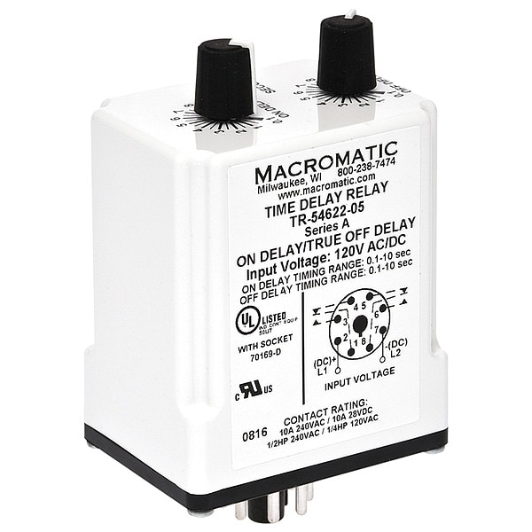 Macromatic Single Function Time Delay Relay, Octal, Cycle On, 1 Functions 240V AC, DPDT TR-55121 ...