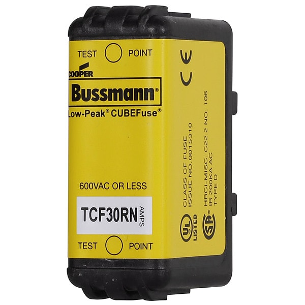 Eaton Bussmann Fuse, 600VAC, Cube, CF, 30A, 300VDC, Non-Ind TCF30RN | Zoro