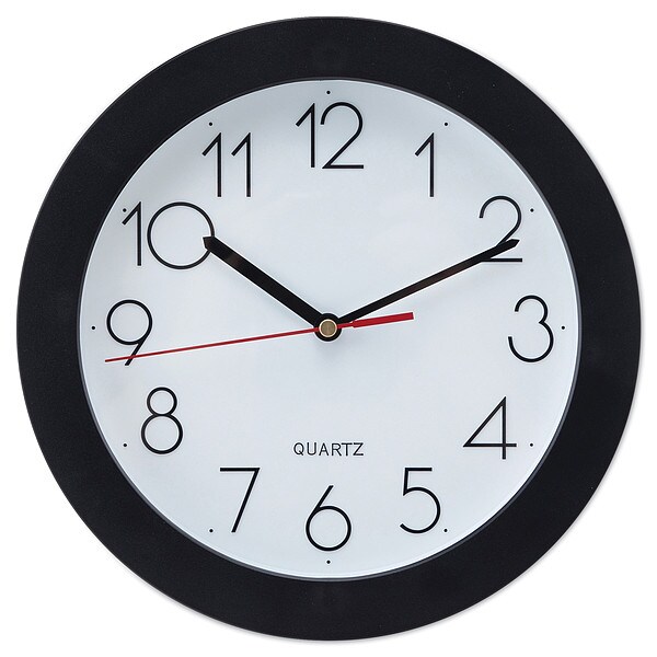 Zoro Select Round Wall Clock, Black, 9-3/4" UNV10421 | Zoro