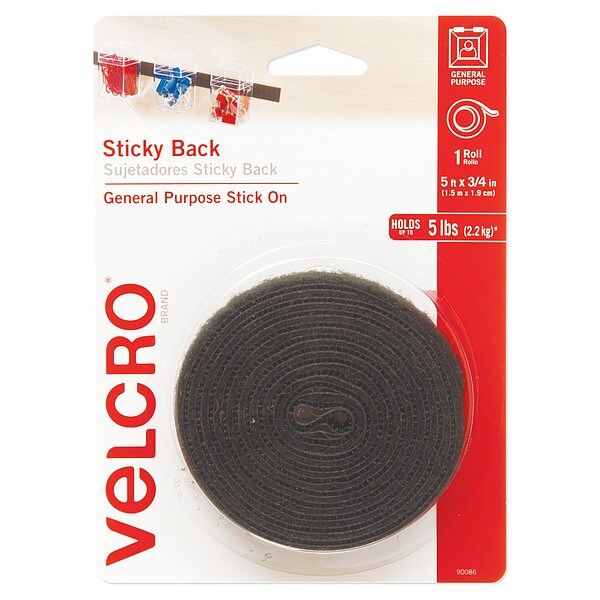 Velcro Brand Reclosable Fastener, 5 ft, 3/4 in W, Black 90086 | Zoro