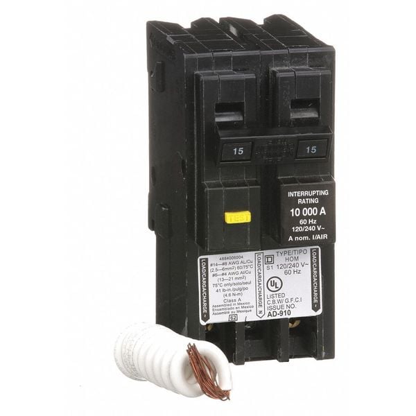SQUARE D 15A, 2 pole Miniature Circuit Breaker, HOMELINE, 240V AC ...