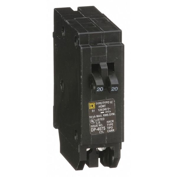 SQUARE D 20A, 1 pole Miniature Circuit Breaker, HOMELINE, 120V AC, - HOMT2020