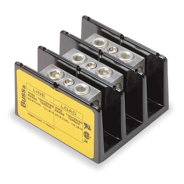 Eaton Bussmann Miniature Power Distribution Block, Open, 3 Pole, 175 A Copper, 600 V AC/DC 16204 ...