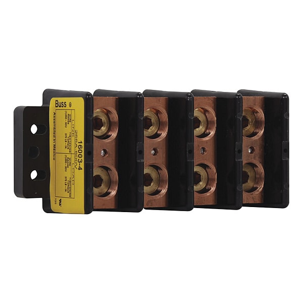 Eaton Bussmann Power Distribution Block, Open, 4 Pole, 255 A Copper, 600 V AC/DC 16003-4 | Zoro