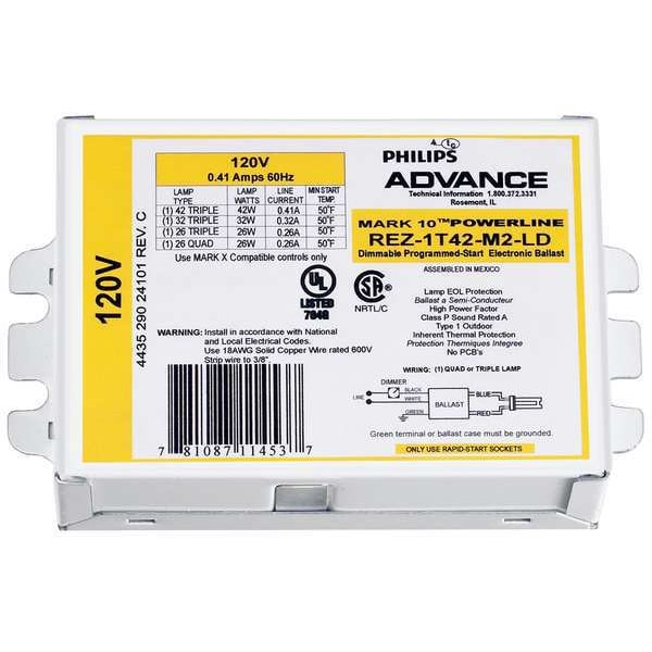 Advance CFL Ballast, Electronic Dimming, 8W, 120V REZ-1T42-M2-LD-K | Zoro