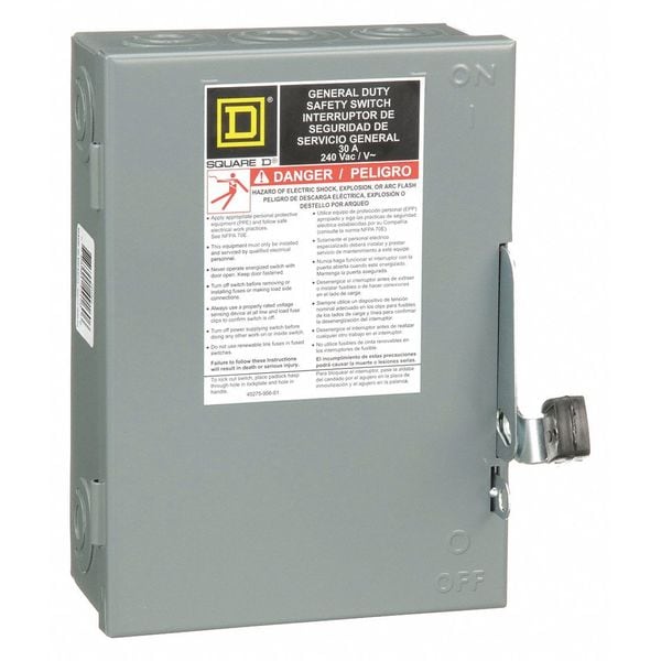 Square D Nonfusible, Safety Switch, General Duty, 240 V, 3PST, NEMA 1 ...