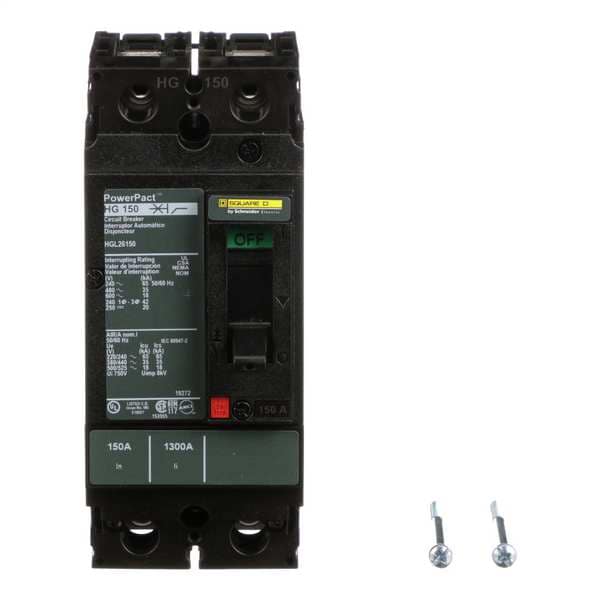 SQUARE D 150A, 2 pole Molded Case Circuit Breaker, POWERPACT H, 600V AC, - HGL26150