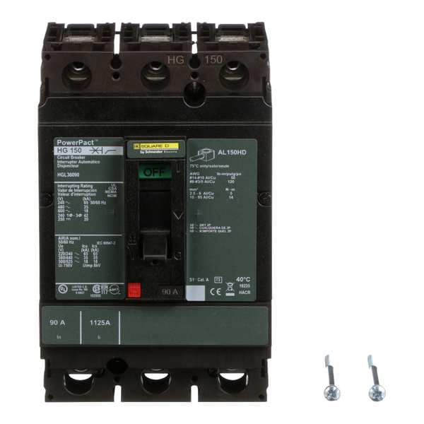 SQUARE D 90A, 3 pole Molded Case Circuit Breaker, POWERPACT H, 600V AC, - HGL36090