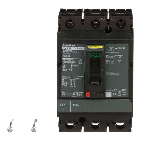 SQUARE D 50A, 3 pole Molded Case Circuit Breaker, POWERPACT, 600V AC, - HGL36050