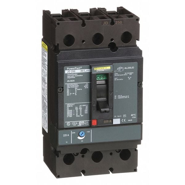 SQUARE D 225A, 3 pole Molded Case Circuit Breaker, POWERPACT J, 600V AC ...