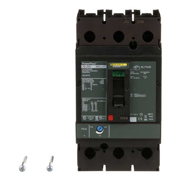 SQUARE D 175A, 3 pole Molded Case Circuit Breaker, POWERPACT, 600V AC, - JGL36175